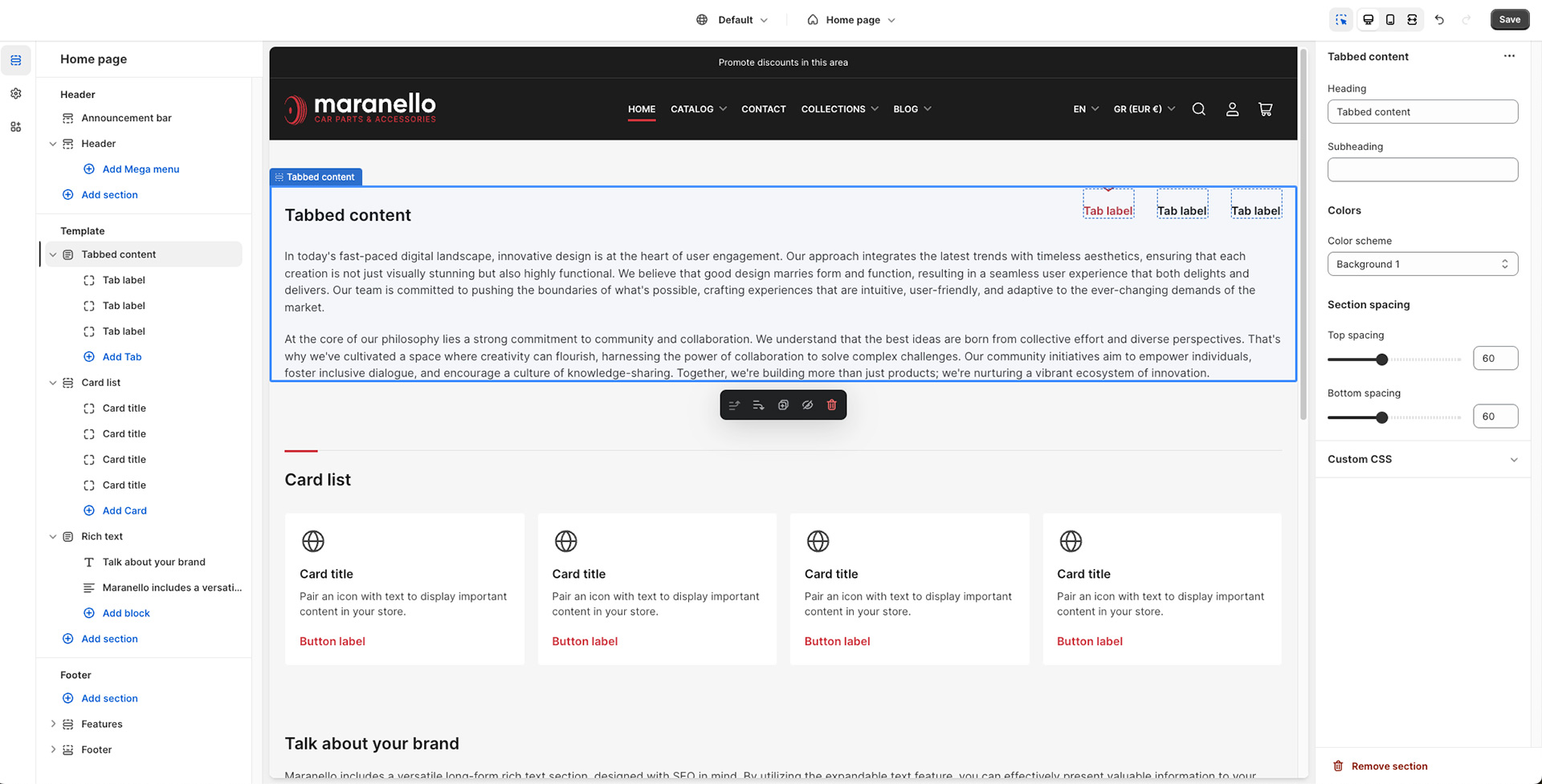 Maranello Tabbed content section - Truly Fine Pixels